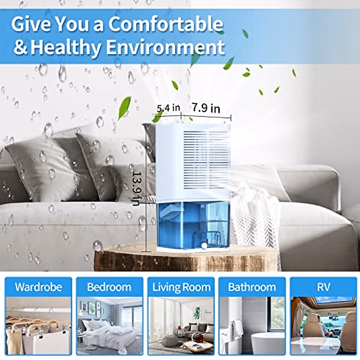 DDVIVAL 68oz Dehumidifier with Drain Hose, 800 sq. Ft Quiet Dehumidifier With Drain Hose & Auto Shut Off, Small Dehumidifiers for Room Bedroom Bathroom Basements Closet RV Kitchen