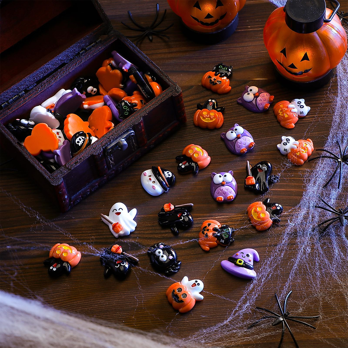 Liliful 60 Pcs Halloween Miniatures Garden Figurines Mini Resin Pumpkin Ghost Ornaments Mini Halloween Figures for DIY Garden Accessories Adornments Embellishment Decorations Party Supplies, 10 Styles