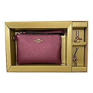 COACH Boxed Corner Zip Glitter Wristlet Black Cherry