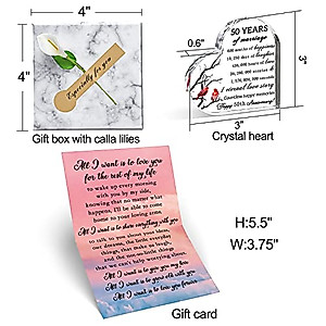culivis 50th Anniversary for Wife Gifts from Husband Crystal Heart Decoration Happy Anniversary for Wife Parent Couple Women Mom 50 Anniversary Golden Wedding Gift Box with Card