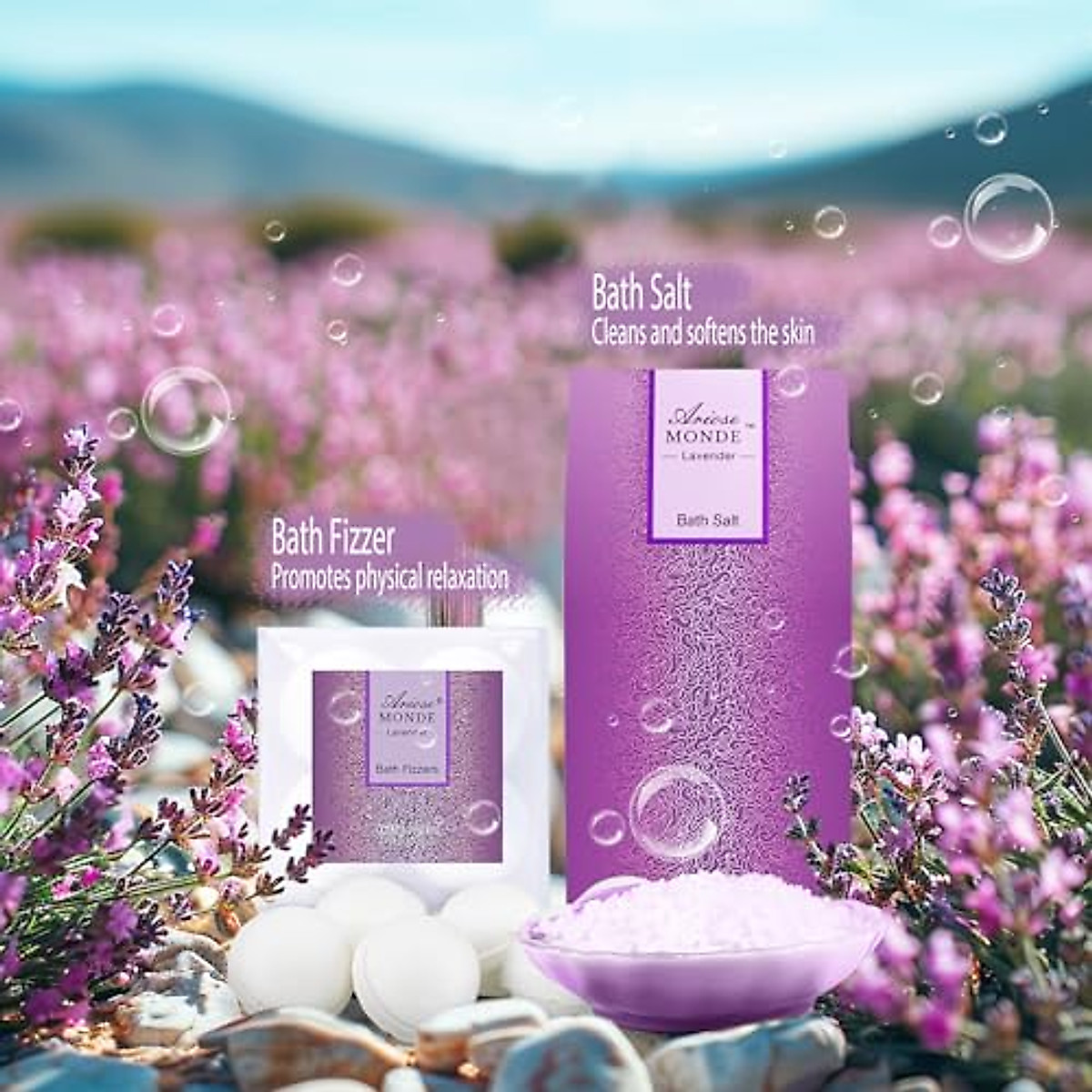 Bath Spa Basket Gift Set, Bath & Body Gift Set for Women, Lavender Scent, Includes Body Lotion, Shower Gel, Bath Salts, Bubble Bath, Bath Fizzers, Bath Oil, Birthday Bath Set Gift Idea