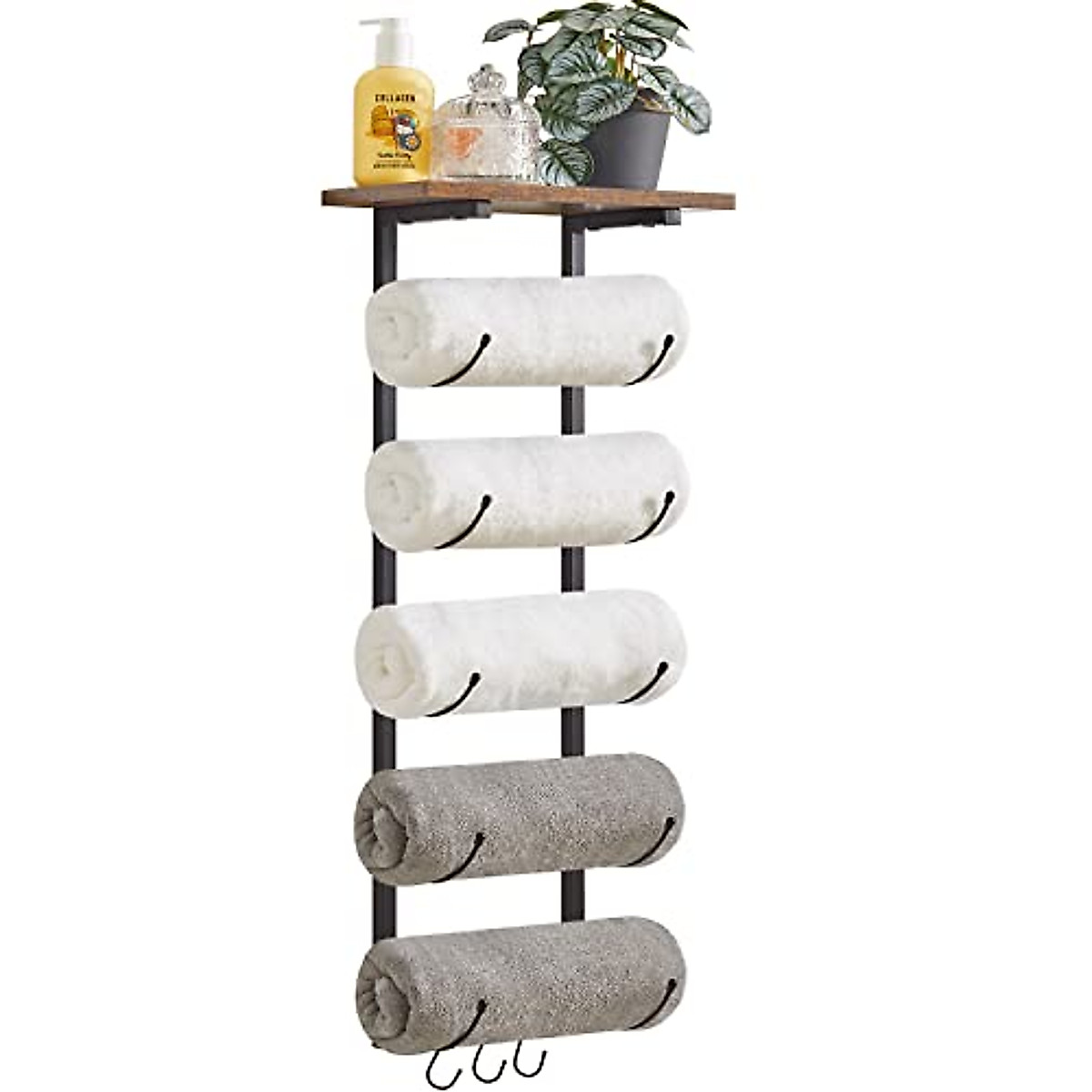 IBUYKE Industrial Towel Rack Wall Mounted, Metal Rack Towel Shelf,Towel Holder, Towel Storage for Bathroom Organizer Decor Rustic Brown TTR002H
