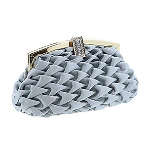 SandT Collection Elegant Evening Ruched Handbag with Gold Chain-Silver