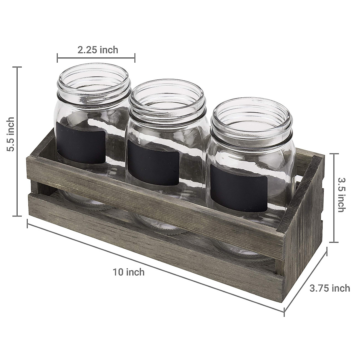 MyGift Gray Solid Wood Kitchen Countertop Flatware Utensil Holder, Casual Dining Flatware Caddy with 3 Mason Jars and Chalkboard Labels