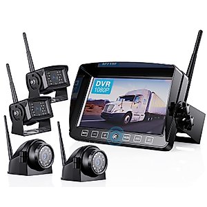 ZEROXCLUB 1080P Wireless Backup Camera System, 7 Inch DVR Quad Split Monitor w/Recording IP69 Waterproof Stable Signal Wireless Rear View Side View Camera for RV Truck Trailer Bus Camper, BW704
