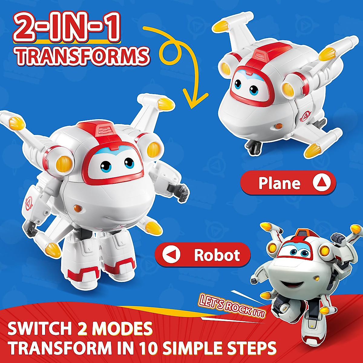Super Wings Transformer Toys 5" Action Figure Supercharged Tobot Astro, 2 in 1 Rescue Bots Transforming Airplane Robot Toys, Educational Toys for Boys and Girls Age 3+, Gifts for Preschool Kids, Astro