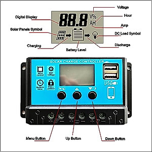 30A PWM Solar Charge Controller 12V 24V Battery Detect Voltage Cheap Regulator 5V USB Port Phone Charger Mini Offgrid System Pulse Width Modulation Controller Auto Timer DC Load Module