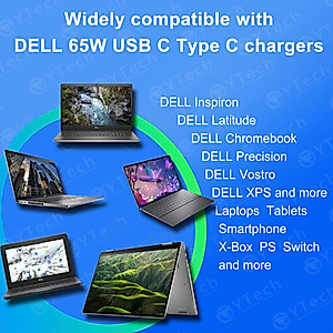 New Rugged Slim 65W USB C Laptop Charger Compatible with Dell Chromebook 3100 XPS 12 13,Dell Pro 13 14 16,Latitude 3000 5000 Series,Dell Laptop Charger LA65NM190,0WMDHR,Type C AC Power Adapter​