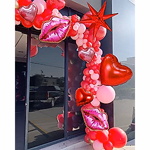 Pink and Red Balloon Garland kit 125PCS Valentines Day Balloon Arch with Heart Shape Balloons and Lip Starburst Balloons For Valentines decorations Girl birthday Party Lady Nignt Proposal engagement supplies