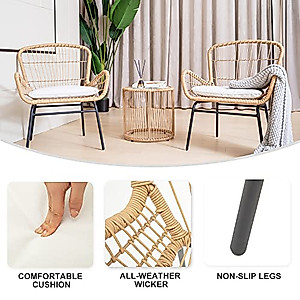 LifeSky Wicker Table Chairs Set - 3 Piece Outdoor Chairs Set - Patio Table Sets with Glass Top Table for Courtyard Garden Brown