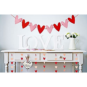 Valentines Day Decor, Heart Garland Love Banner Happy Valentines Day Banner Red Pink Glittery Heart Valentines Decorations Hanging Rustic Valentine Décor for Home Decor for Mantle Fireplace Wall