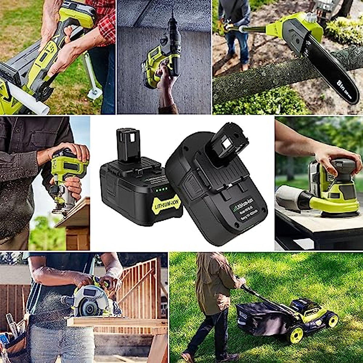 KUNLUN 2Pack 6.0Ah 18-Volt Replacement for Ryobi 18V Lithium Battery ONE+ Plus P108 P102 P103 P104 P105 P107 P109 P122 PBP005 RB18L50 Cordless Power Tools