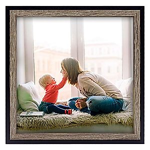 Golden State Art, 8x8 Tall/Split Molding Picture Frame, Includes Easel for Tabletop Display and Sawtooth Hangers for Wall Display Excellent for Weddings, Events, Memories (Black/Grey, 1 Pack)