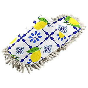 FLildon Microfiber Cleaning Slippers Talavera Tile Lemon Washable Mop Shoes Slipper for Men/Women House Floor Dust Cleaner, Size L