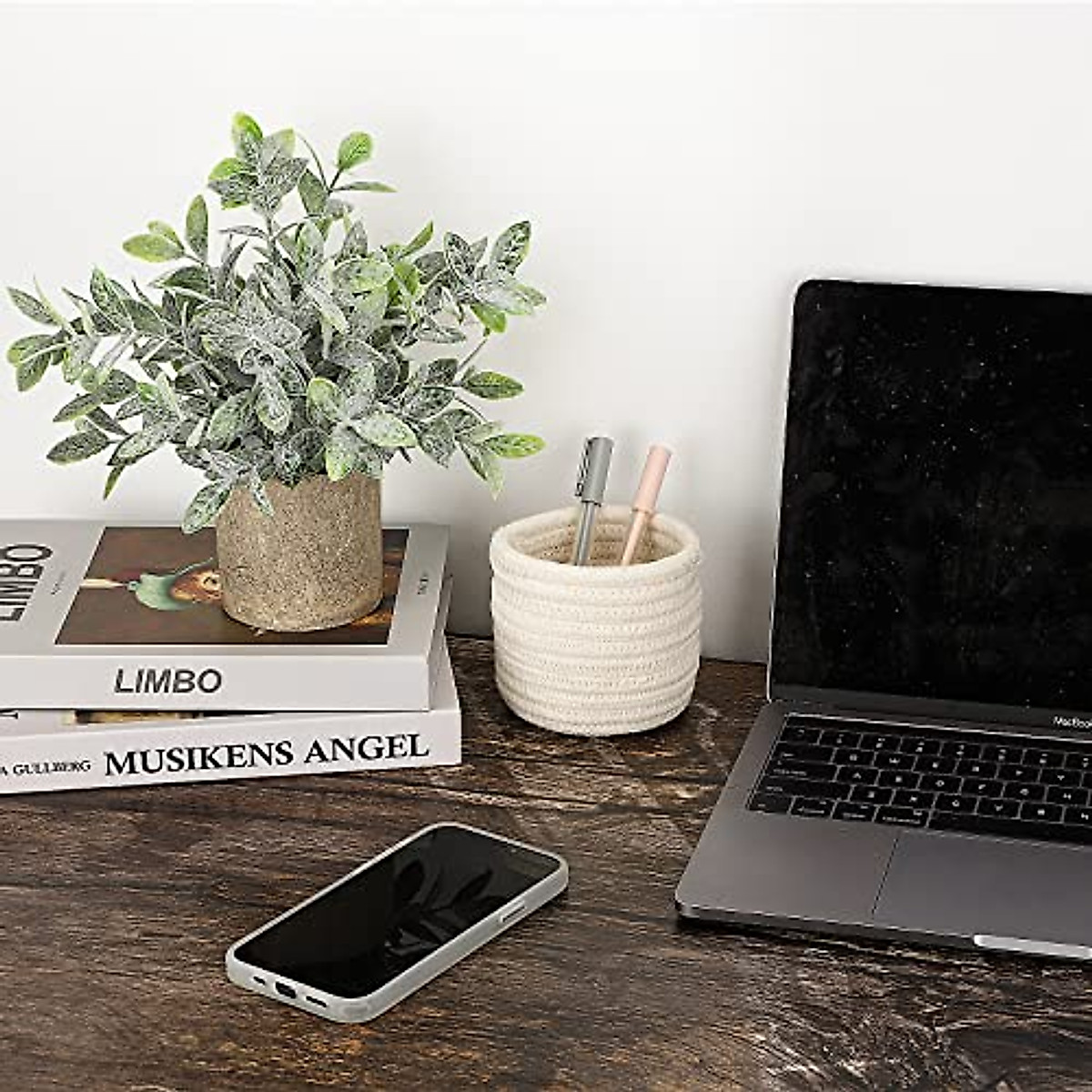 Hopewood Faux Plants, Small Fake Plant for Bathroom, Decorative Artificial Plants for Farmhouse Desk Shelf Decor with A Weave Basket (9.8inch)