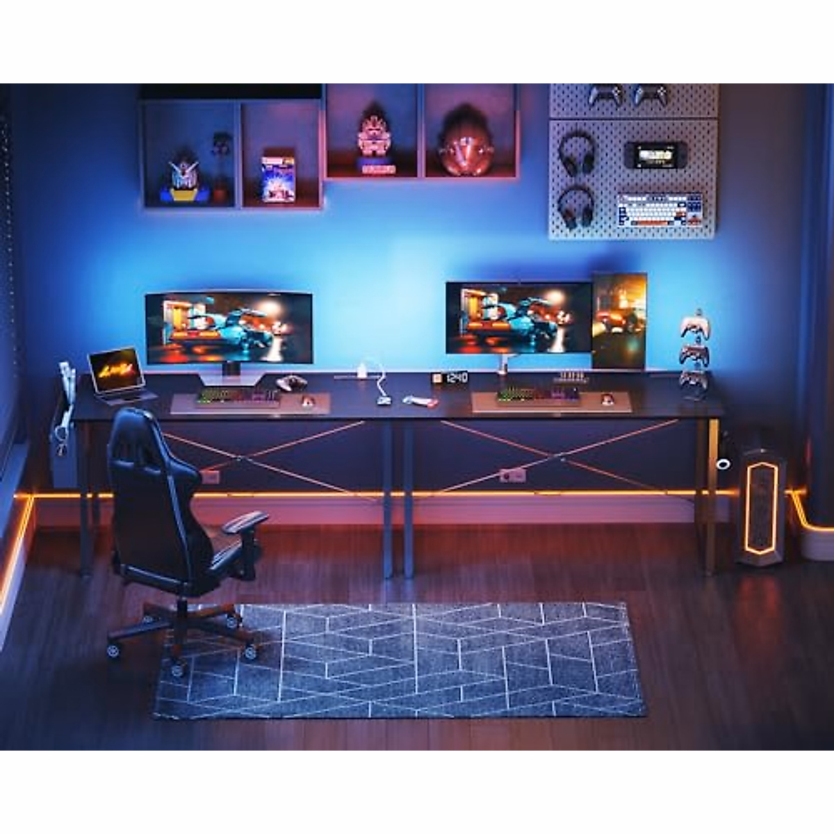 KKL Small Desk with Power Outlets and USB Port Computer Desk for Home Office Gaming Simple Modern Style Writing Desks with Storage Bag Headphone Hook, 48 inch, Black