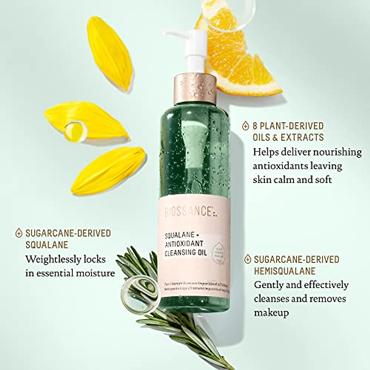 BIOSSANCE Squalane + Antioxidant Cleansing Oil. Lightweight Facial Oil Cleans Deep into Pores, Removes Makeup and Hydrates Skin. For all Skin Types (6.7 ounces)
