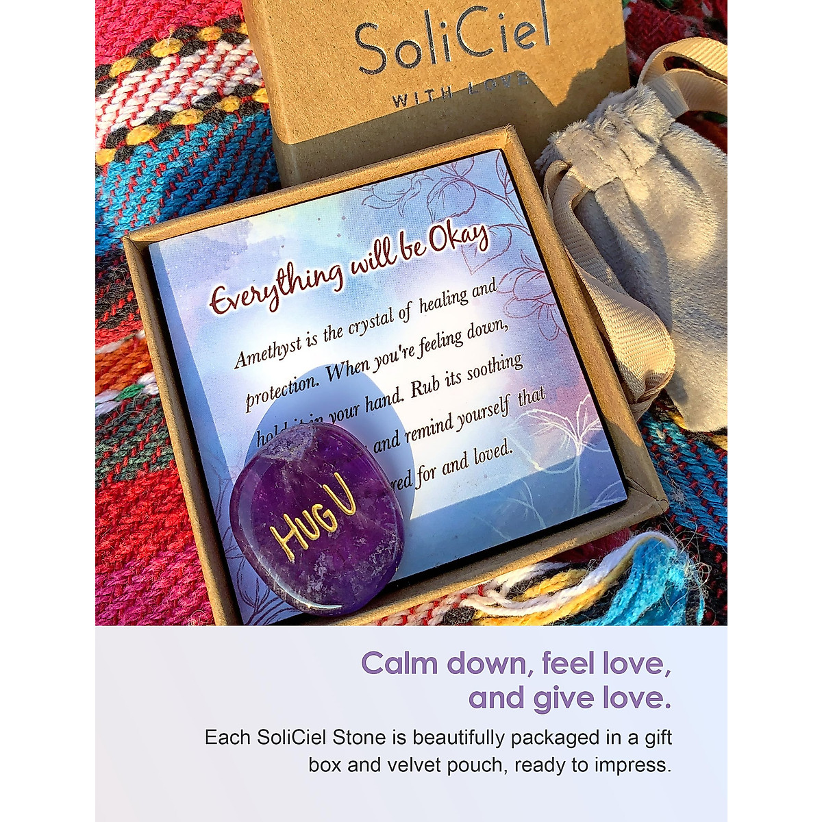 SOLICIEL Amethyst Crystal Pocket Hug, Get Well Gifts for Best Friends Thinking of You Long Distance Gifts Just Because Gift for Women Men Christmas Stocking Stuffers