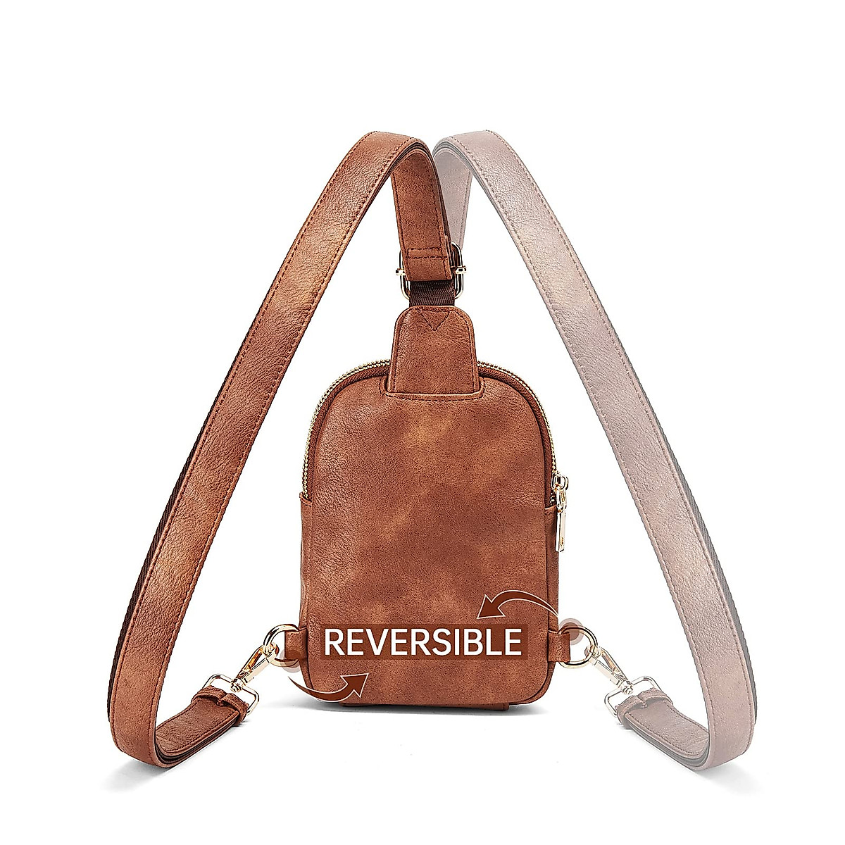 CORALDAISY Sling Bag for Women Fanny Pack Crossbody Bags for Women Vegan Leather Small Cell Phone belt bag for Travel Purse hobo bags Gifts for Her brown