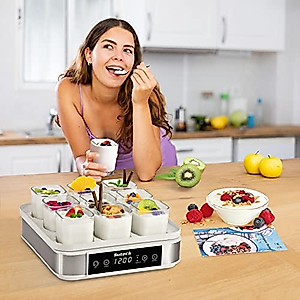 Suteck Yogurt Maker, Greek Yogurt Maker with Temperature Control & Timer, Automatic Digital Yogurt Makers with 9 Glass Jars, 2 Spoons & Recipe, Perfect for Home Organic Yogurt, Cheese/Natto Maker.