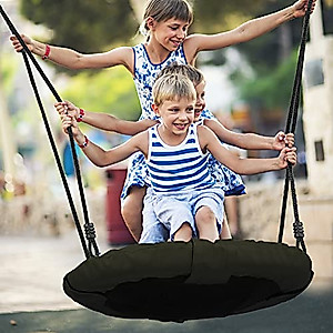 Display4top Spider Web Swing, 24" Kids Tree Swing Platform with 60" Detachable Nylon Ropes, Max 400 Lbs, Great for Park Backyard Playground Outdoor, Fun for Kids (Black)