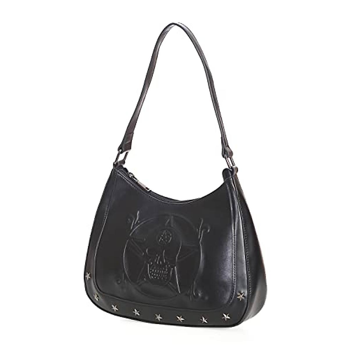 Lost Queen Gothic Women’s White Magic Shoulder Bag Embossed Skull Pentagram Purse