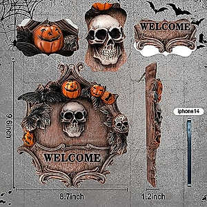 Halloween Decoration 3D Skeleton Welcome Sign Front Door Decoration, Scary Wall Decoration for Party Castle Haunted House Home Decor