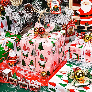 WRAPAHOLIC Christmas Wrapping Paper Roll - Red, Green and Pink Christmas Gnome Elf Holiday Collection - 4 Rolls - 30 Inch x 120 Inch Per Roll