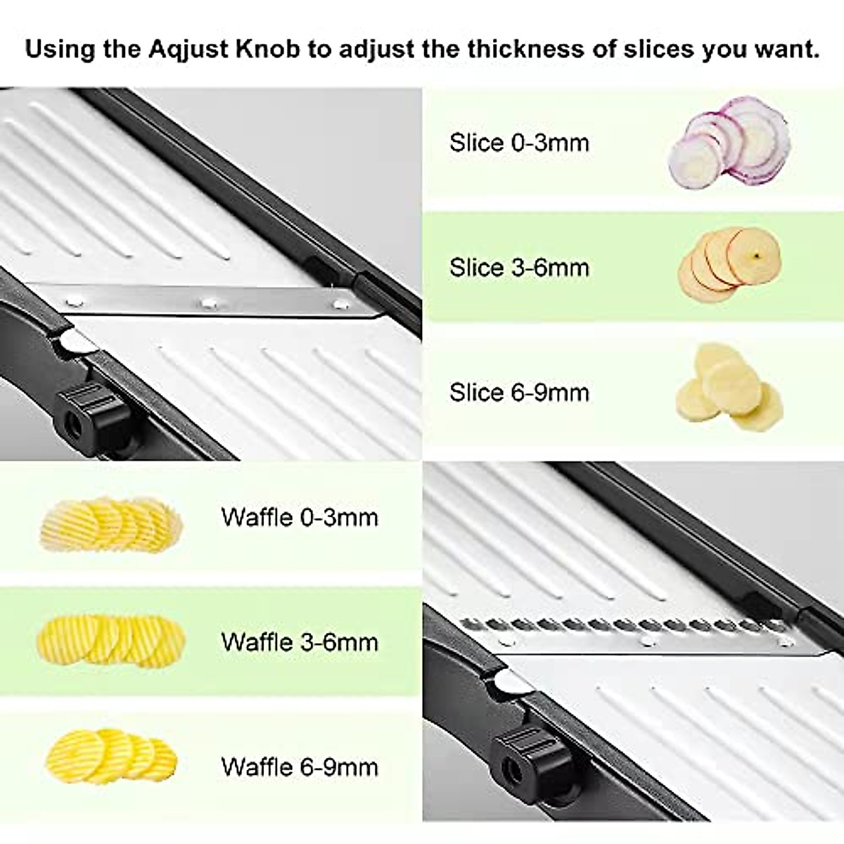 Mandoline Slicer for Food and Vegetables -VEKAYA Adjustable Kitchen Vegetable Slicer For Potatoes and Onion| French Fry Slicer, Vegetable Chopper and Cutter with Waffle Maker and Gloves (Black)