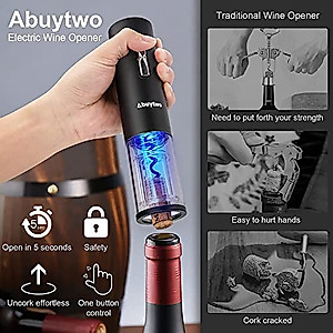 Abuytwo Electric Wine Opener Set, Automatic Corkscrew Remover One-click Rechargeable Wine Bottle Opener Kit with Foil Cutter Pourer Aerator Vacuum Stoppers for Wine Lovers Gift Christmas Home Party