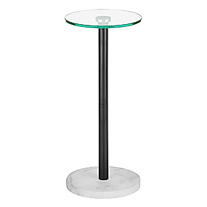 mDesign Glass Top Side/End Drink Table - Small Modern Round Accent Metal Nightstand Furniture for Living Room, Dorm, Home Office, and Bedroom - 9" Round - Clear/Matte Black/White Marble Print