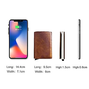 FESTAYA Slim Wallet for Men - Pop up Card Holder RFID Blocking Minimalist Business Credit Card Wallet with Money Pocket Metal Card Case for 7-10 Card Capacity (Brown)
