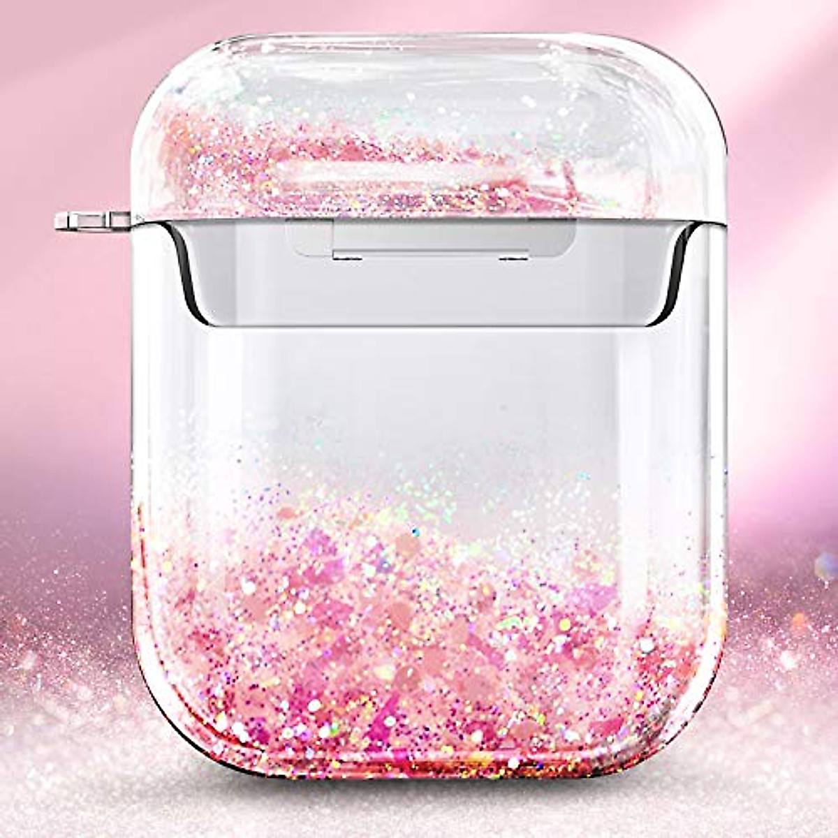 NZND Glitter Liquid Case Compatiable with Apple AirPods 1/2, Sparkle Flowing Floating Durable Girls Women Kids Cute Clear Hard Cover Carrying Case -Rose Gold