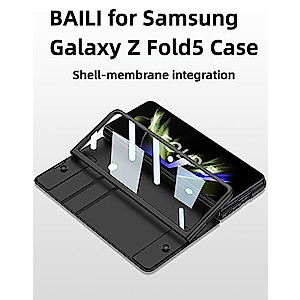 BAILI Galaxy Z Fold 5 Case with S Pen Slot,Galaxy Z Fold5 Flip Holster with HD Screen Film and Attached Card Slot,Instantly Converts Into Phone Bracket Cover for Samsung Z Fold 5-Carbon Fiber Black