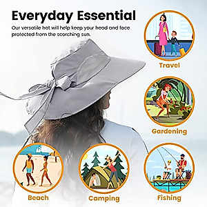 Womens Sun Hat Packable Neck Cover UPF 50- Wide Brim, Light Grey, Size One Size