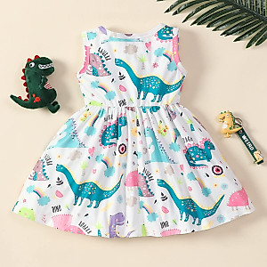 RETSUGO Baby Girl Dinosaurs Dresses Casual Pink Bowknot Dress for Toddler Girls Sleeveless Party Summer Dresses Outfit dinosaur1-1129-3T