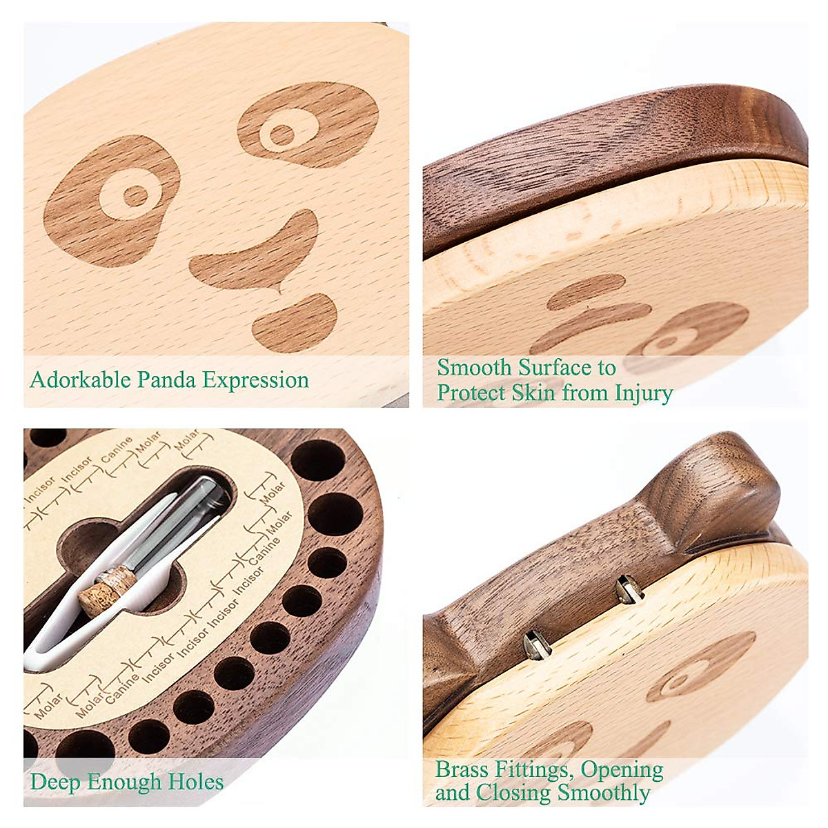 AhfuLife Baby Tooth Keepsake Fairy Box Holder with Lanugo Bottle, Wooden Panda Shape Keepsake Box for First Lost Teeth, Cute Tooth Storage Holder, Baby Shower Gifts for Newborn, Boys, Girls