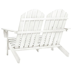 Tidyard 2-Seater Patio Adirondack Chair Solid Wood Fir White Outdoor Fire Pit Chair Wooden Garden Armchair for Porch Pool Lawn Deck Backyard Balcony Outdoor