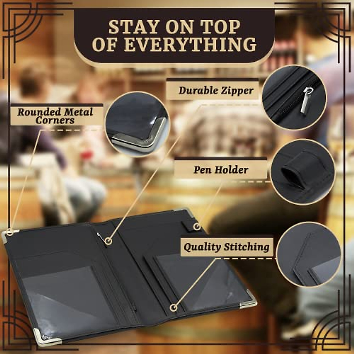 Brinero Professional Server Books for Waitress, Dual Core Deluxe Server Book Organizer for a Sturdy Surface, Metal Corners, Server Book - Waitress Book Organizer - Servers Book for Waitress