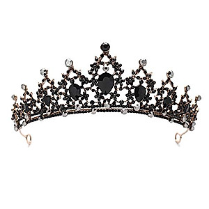 FORSEVEN Crystal Wedding Crown Rhinestone Headband Girls Princess Prom Birthday Party Tiara Bridal Wedding Accessories (Black)