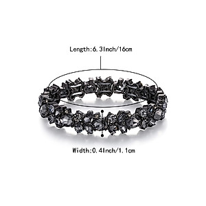 BriLove Wedding Bridal Bracelet Marquise-Shape Stretch Bangle for Women Grey Black-Tone