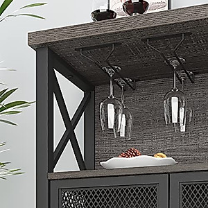 LVB Wine Bar Cabinet, Industrial Coffee Bar Cabinet for Liquor and Glasses, Modern Sideboard Buffet with Storage Rack, Rustic Liquor Home Bar for Kitchen Dining Living Room, Dark Gray Oak, 47 Inch