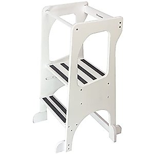 KATANABANA Kids Kitchen Step Stool Helper Made from Hardwood - Montessori Standing Tower for Learning (White)