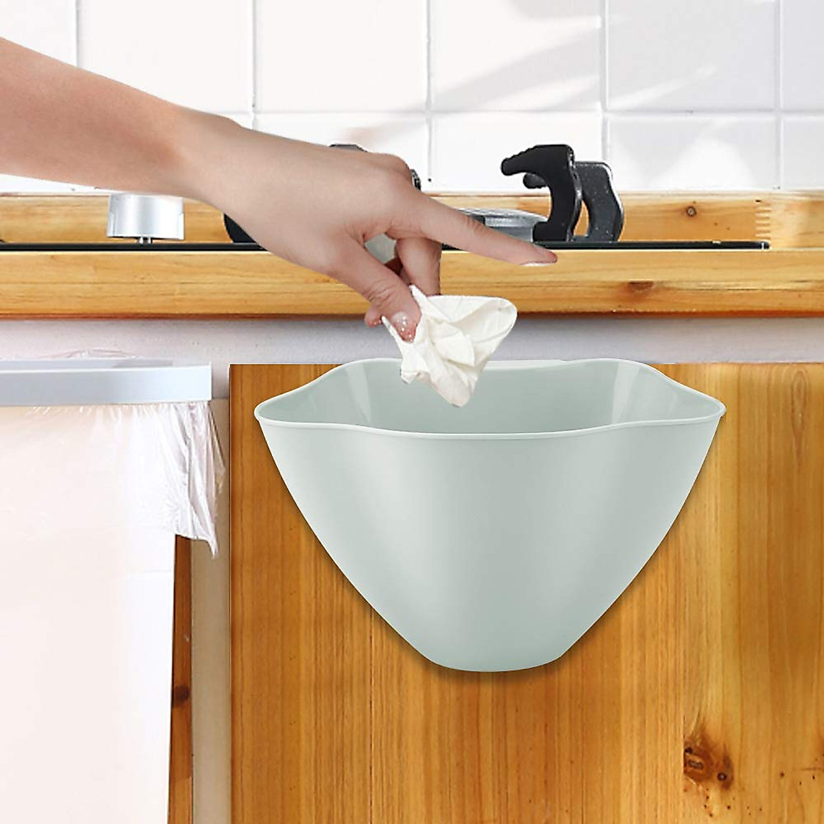 Cupboard Door Hanging Mount Kitchen Trash Bin Without Lid Garbage Kitchen Cabinet Hanging Flower Shape Trash Can(Gray)