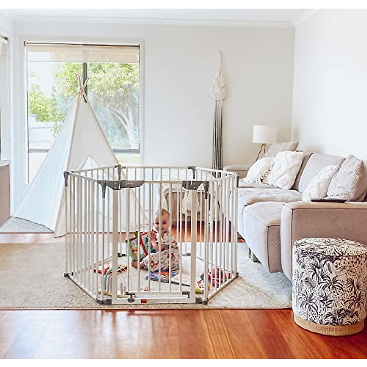 Dreambaby Royale Converta 3-in-1 Play Yard Baby Gate - with 6 Modular Panel - Fits Opening with 151 inch Wide & 29 inch Tall - White - Model L849