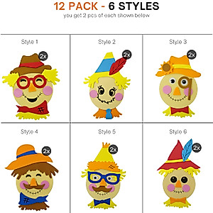 4E's Novelty Scarecrow Fall Crafts for Kids (12 Pack) Foam Self Adhesive, Crafts for Kids Bulk with Magnet, Halloween, Thanksgiving DIY Party Favors Activity for Ages 3-12