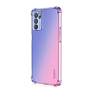ZMONE Phone Case for Oppo Reno 6 5g Case with Tempered Glass Screen Protector [2 Pack], Clear Gradient Soft TPU Bumper Slim Anti-Scratch Shockproof Protective Cover - Blue/Pink