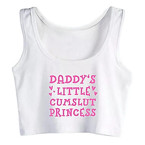 Naughty Kinky BDSM Daddy's Little Cum Slut Princess Women Cotton Crop Top Sleeveless White
