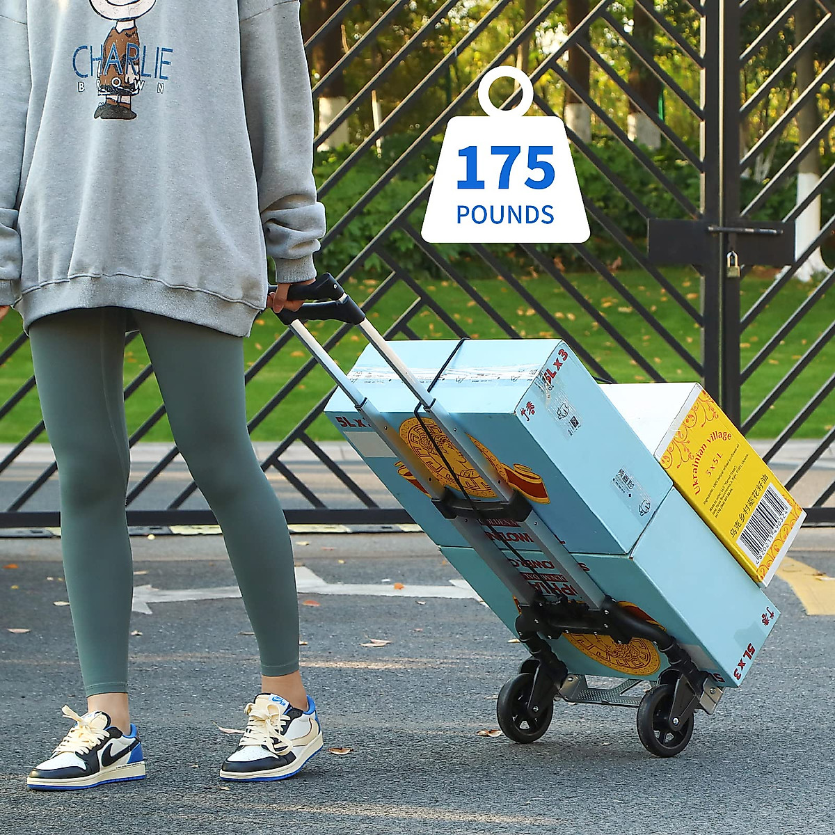 Leeyoung Dolly Cart Extended Handle Foldable Hand Truck, Aluminum Moving Dolly, 175 lb Capacity and 43.31" Long Telescoping Handle for Indoor Outdoor Moving Travel.