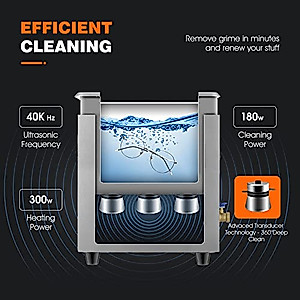 Professional Ultrasonic Cleaner 6L, 180W Ultrasonic Parts Cleaner with Heater Timer, 40kHz Ultrasonic Cleaning Machine with LED Display for Cleaning Industrial Parts, Circuit Board, Carburetor, Watch